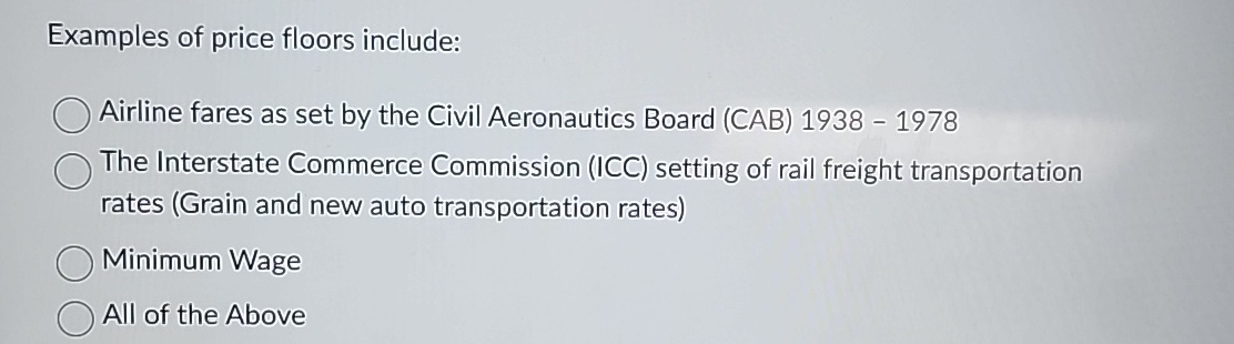 Solved Examples of price floors include:Airline fares as set | Chegg.com