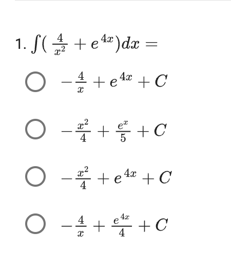 Solved 1 ∫ 4x2 E4x Dx 4x E4x C X24 Ex5 C X24 E4x C 4x E4