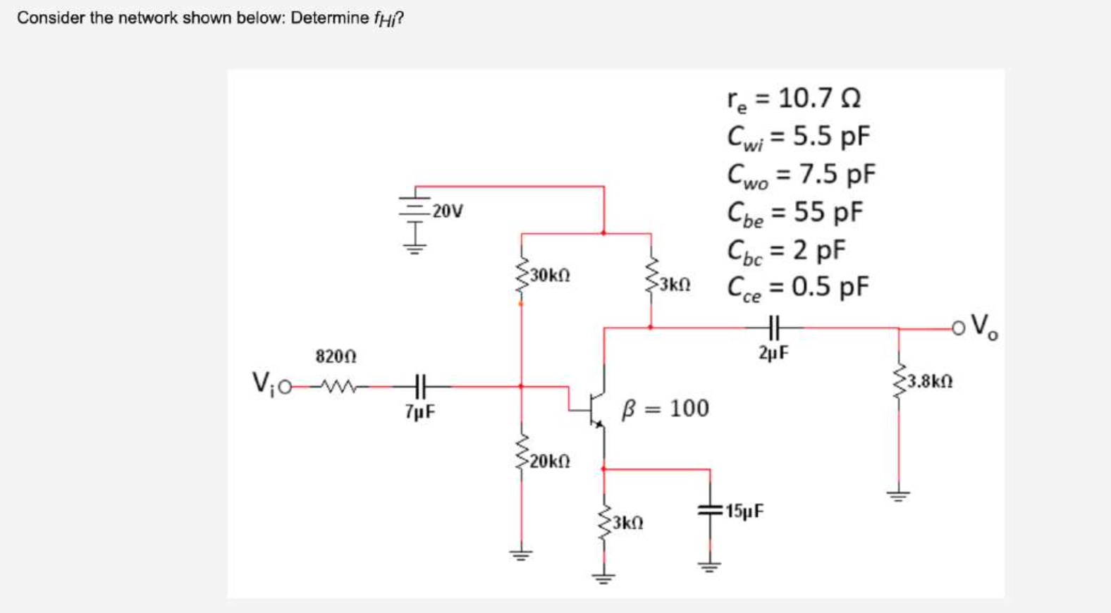 Solved Consider the network shown below: Determine fHi ? | Chegg.com