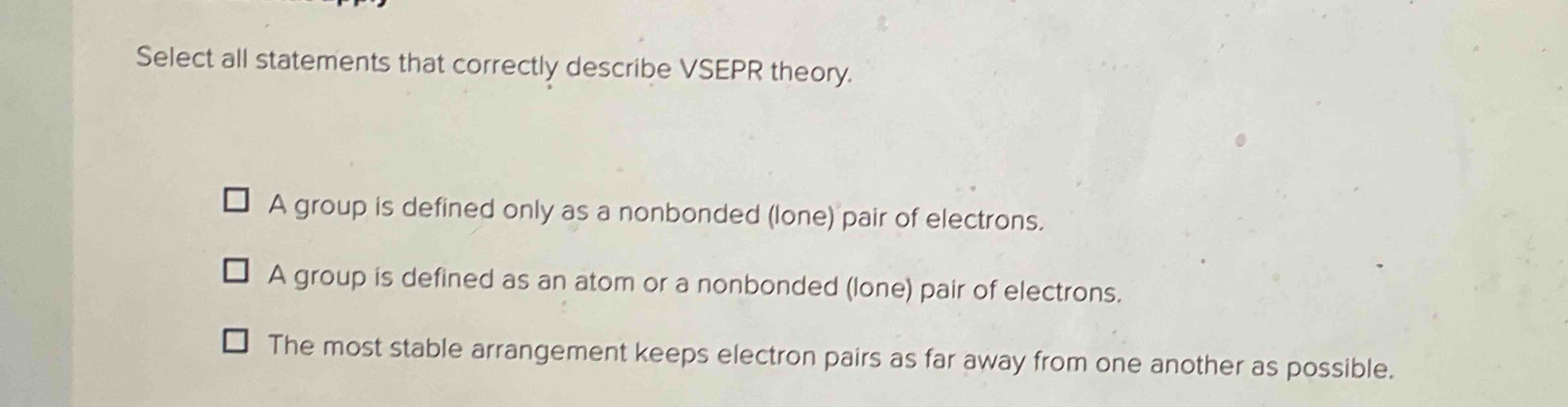 Solved Select all statements that correctly describe VSEPR | Chegg.com