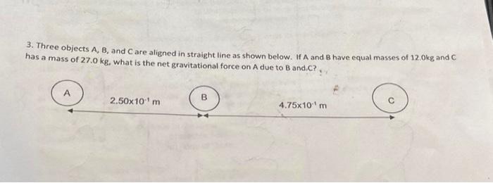 Solved 3. Three objects A, B, and C are aligned in straight | Chegg.com