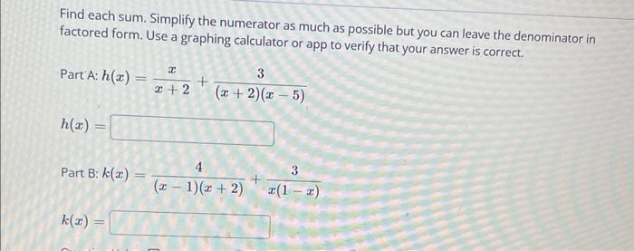 Solved Find each sum. Simplify the numerator as much as | Chegg.com