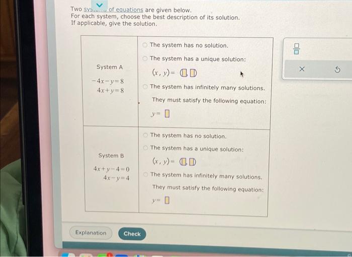 Solved Two sys...... of equations are given below. For each | Chegg.com