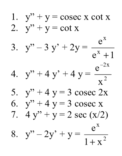 Solved 1. y” + y = cosec x cot x 2. y” + y = cot x et 3. y” | Chegg.com