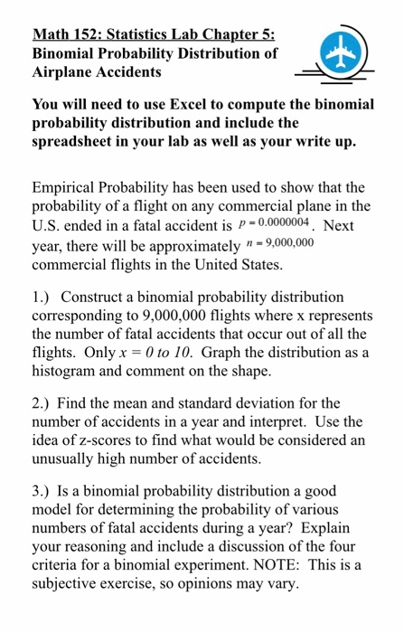 Solved Math 152: Statistics Lab Chapter 5 Binomial | Chegg.com