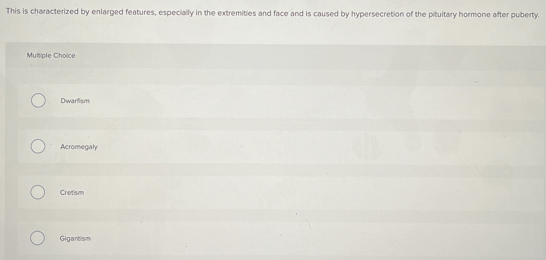 Solved This is characterized by enlarged features, | Chegg.com
