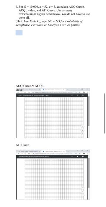 6. For N = 10,000, n = 52, c= 3, calculate AOQ Curve, | Chegg.com