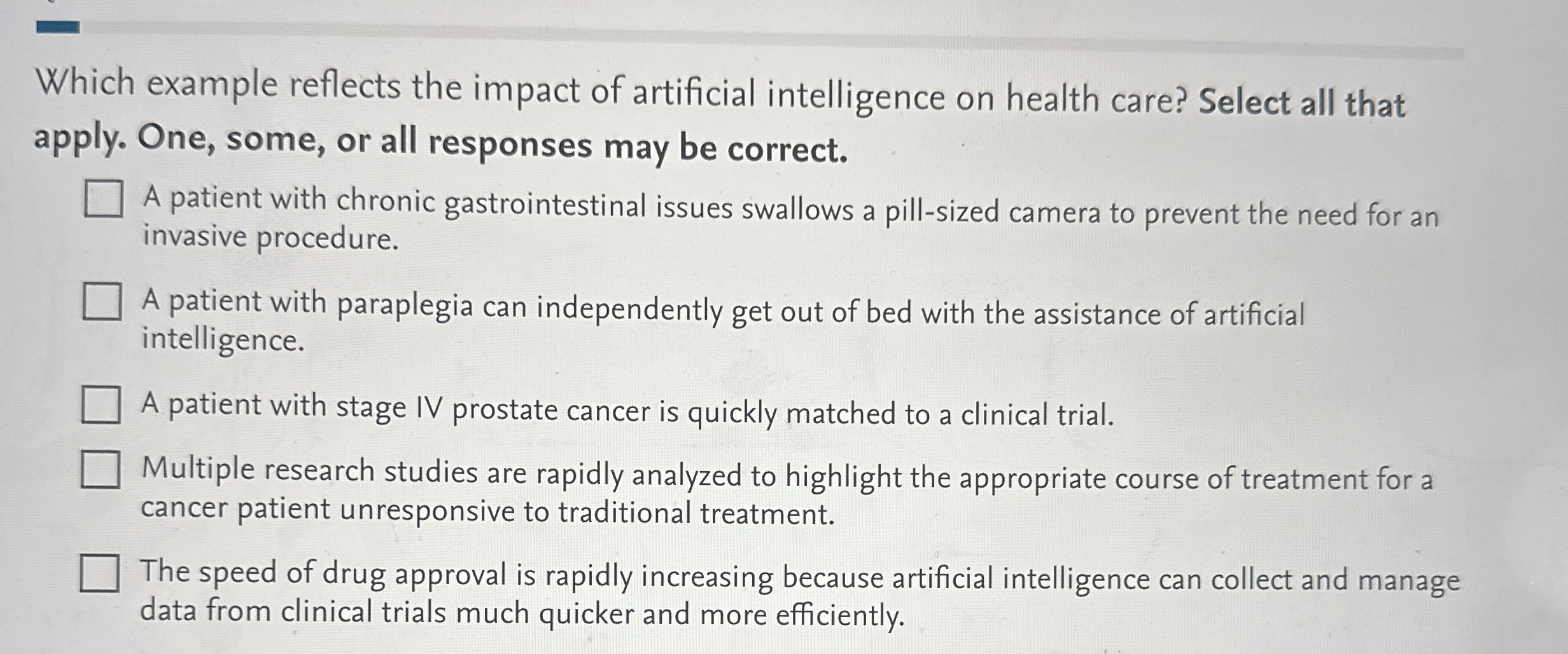 Solved Which example reflects the impact of artificial | Chegg.com