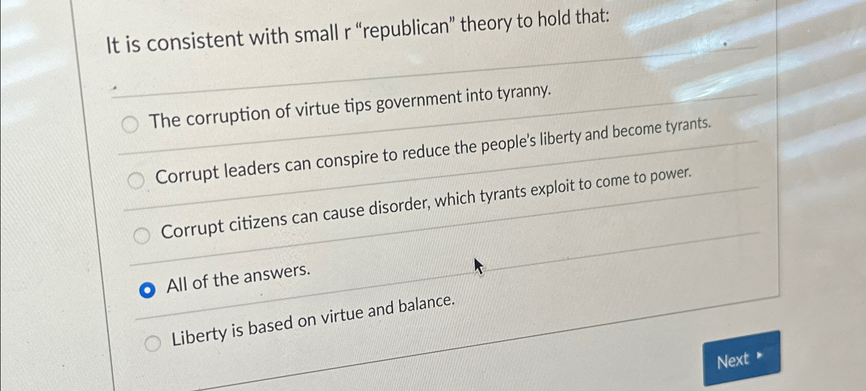 Solved It is consistent with small r "republican" theory to | Chegg.com