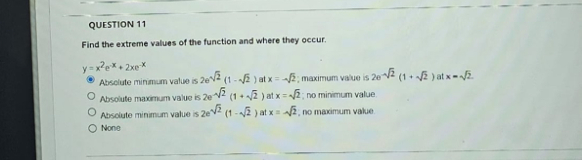 Solved QUESTION 11Find the extreme values of the function | Chegg.com