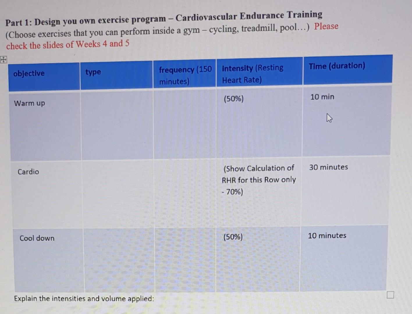 Solved Part 1: Design you own exercise program - | Chegg.com