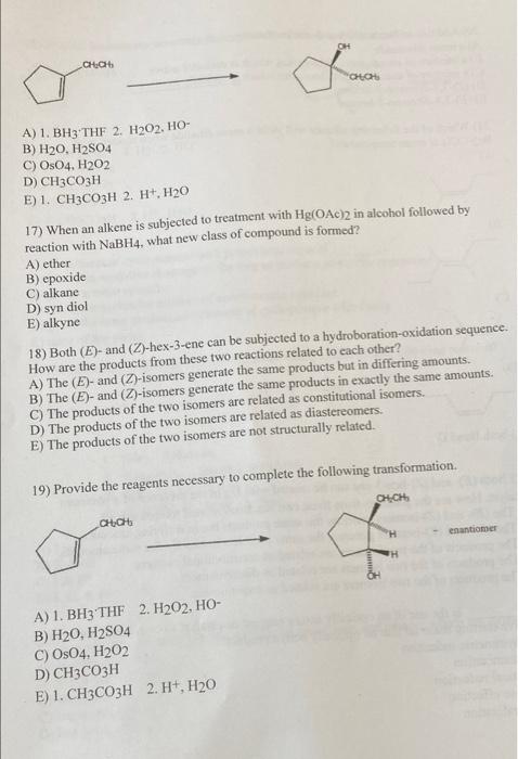Solved OH CHCH "croti A) 1.BH3 THF 2. H202, HO- B) H20, | Chegg.com