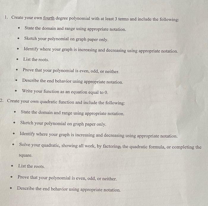 Solved 1. Create your own fourth degree polynomial with at | Chegg.com