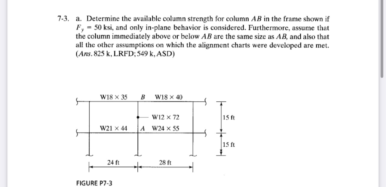 7-3. ﻿a. ﻿Determine the available column strength for | Chegg.com