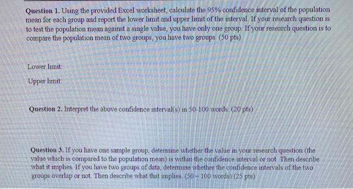 Solved Question 1. Using the provided Excel worksheet, | Chegg.com
