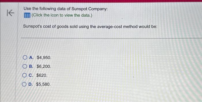 Solved Use the following data of Sunspot Company: (Click the | Chegg.com