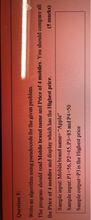 Solved Question 5: Write an algorithm using pseudocode for | Chegg.com