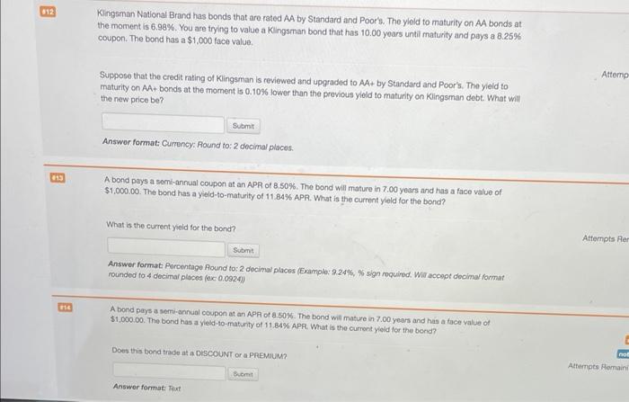 Solved Kingsman National Brand has bonds that are rated AA | Chegg.com