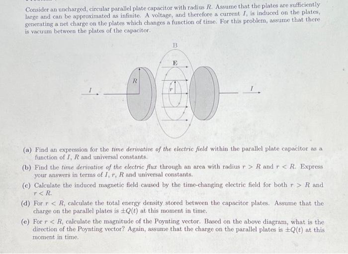 Consider an uncharged, circular parallel plate | Chegg.com