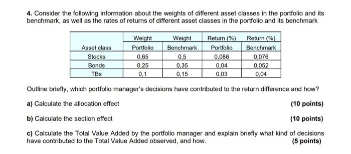 Solved 4. Consider the following information about the | Chegg.com