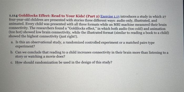 1.114 Goldilocks Effect: Read to Your Kids! (Part 2) | Chegg.com