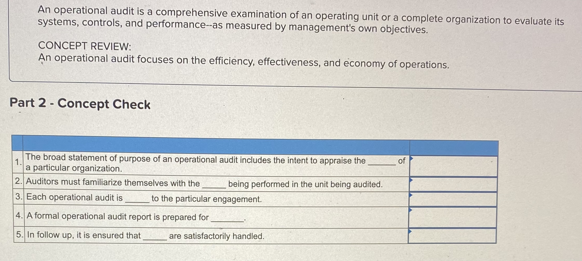 Solved An operational audit is a comprehensive examination | Chegg.com