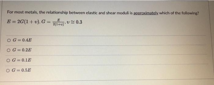 Solved For most metals, the relationship between elastic and | Chegg.com