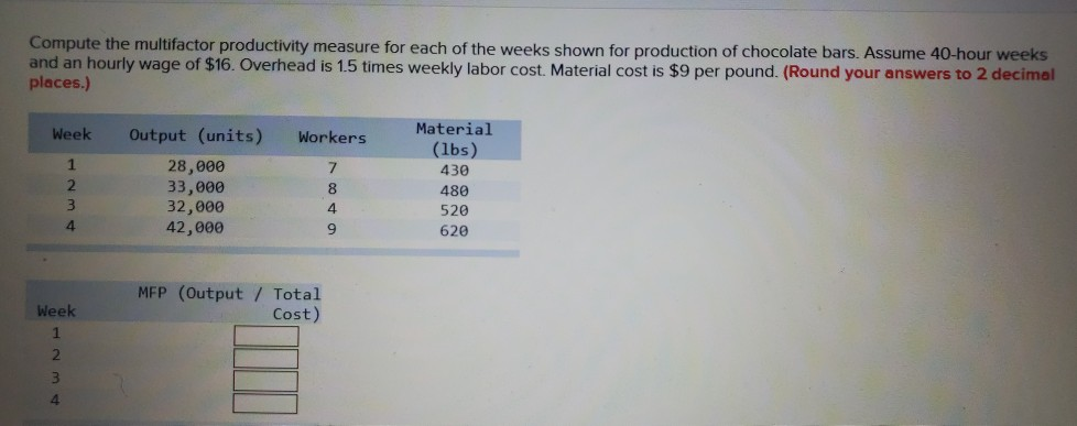 Solved Compute the multifactor productivity measure for each | Chegg.com
