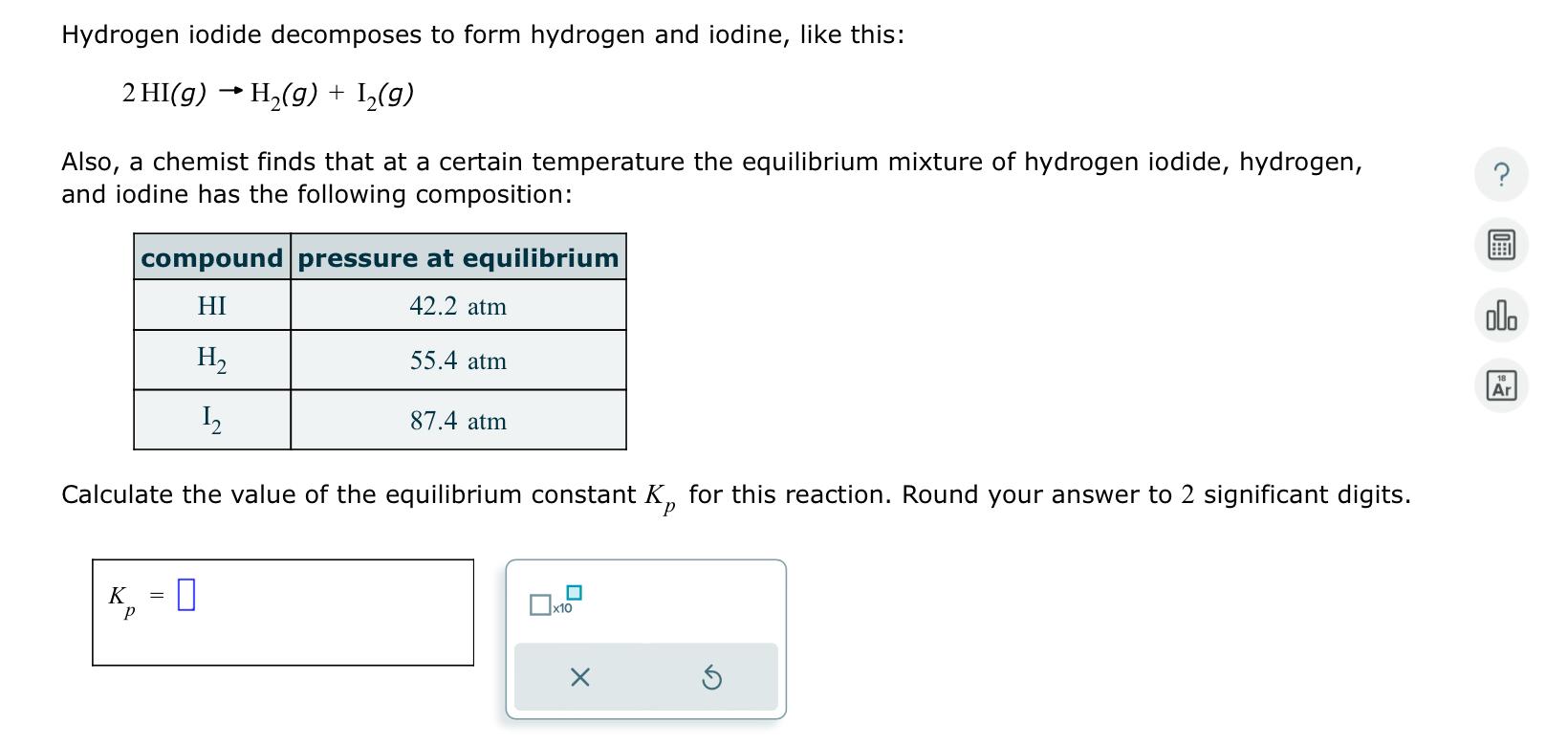Solved Hydrogen iodide decomposes to form hydrogen and | Chegg.com