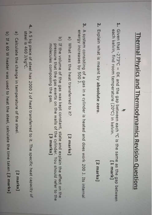 Solved Thermal Physics and Thermodynamics Revision Questions | Chegg.com