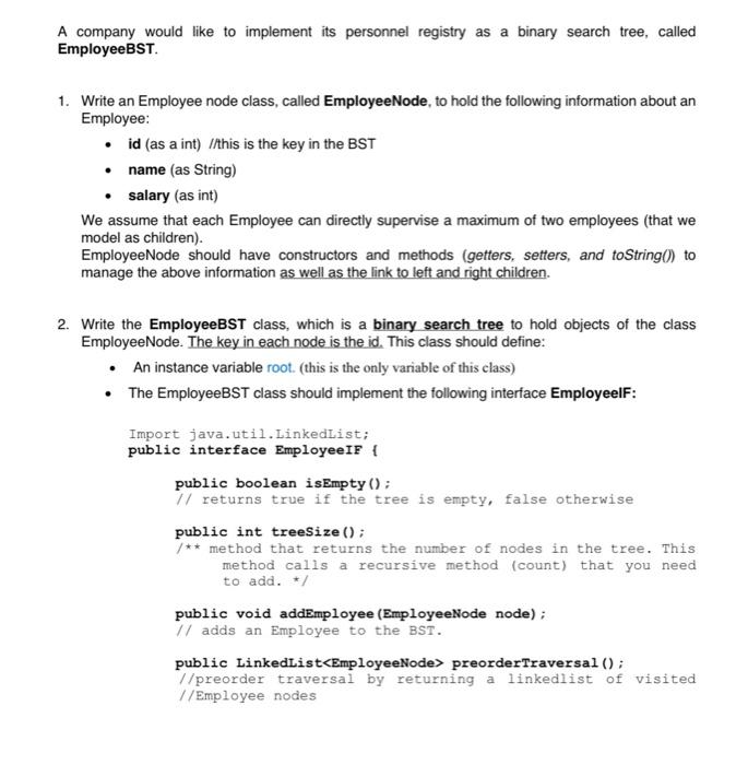 Solved A company would like to implement its personnel | Chegg.com