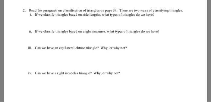 Solved 2. Read the paragraph on classification of triangles | Chegg.com