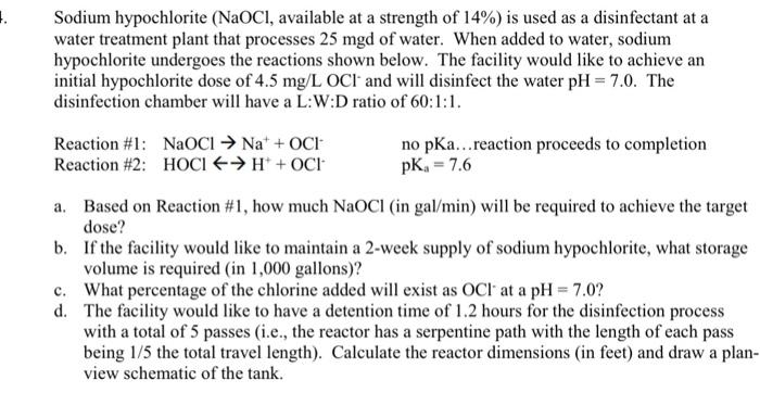 Solved Sodium hypochlorite (NaOCl, available at a strength | Chegg.com