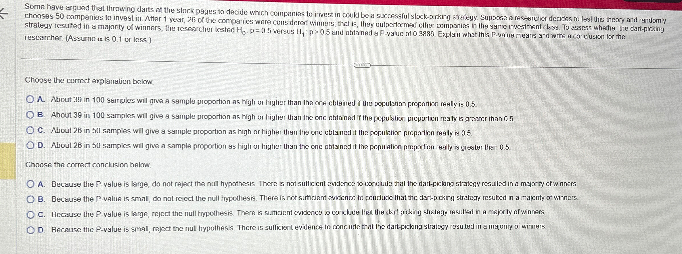 Solved Some have argued that throwing darts at the stock | Chegg.com