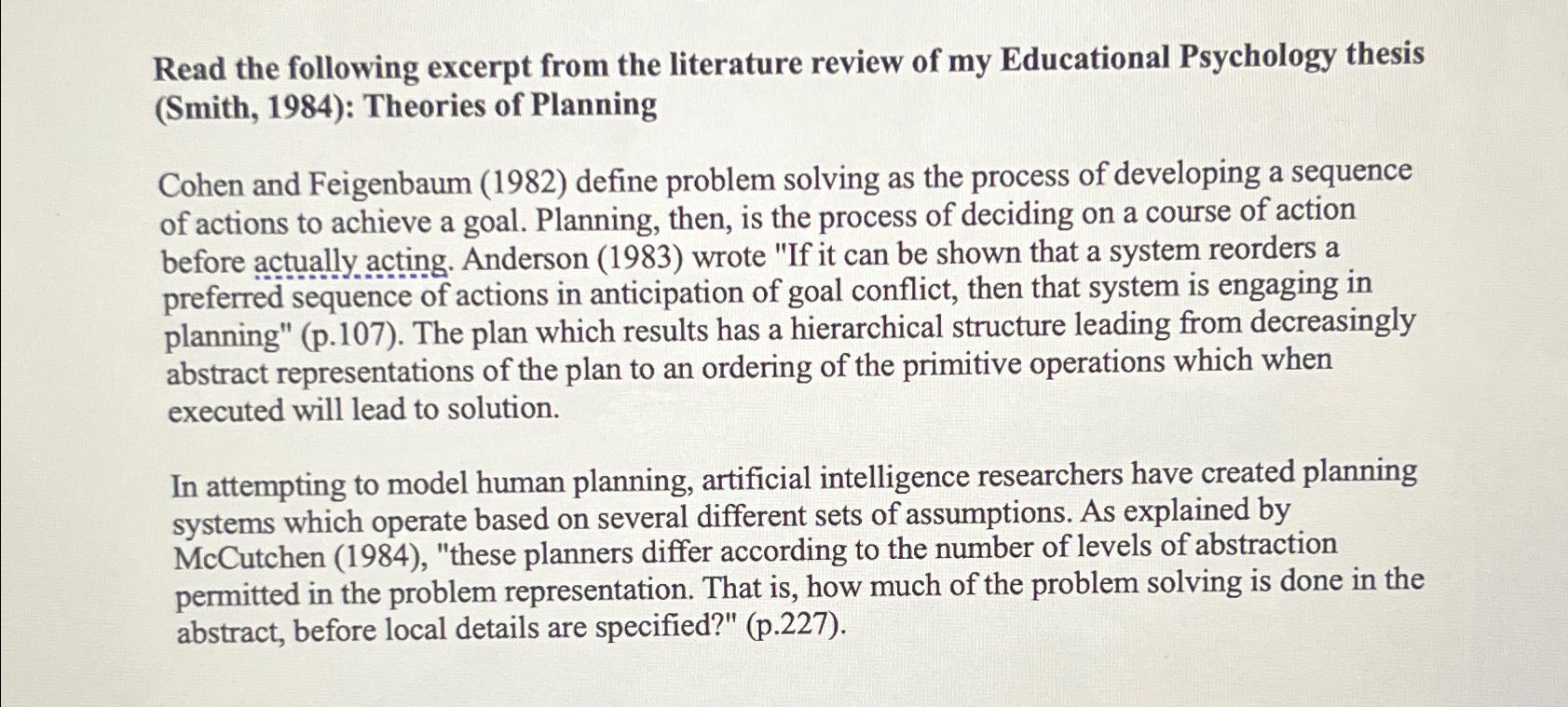 Solved Read the following excerpt from the literature review | Chegg.com