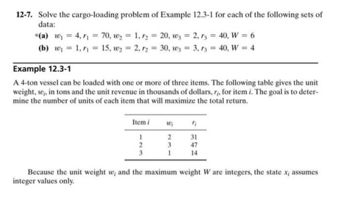 Solved 12-7. Solve the cargo-loading problem of Example | Chegg.com