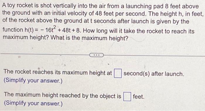 Solved A toy rocket is shot vertically into the air from a | Chegg.com
