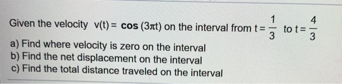 Solved Given the velocity v(t) = cos (3nt) on the interval | Chegg.com