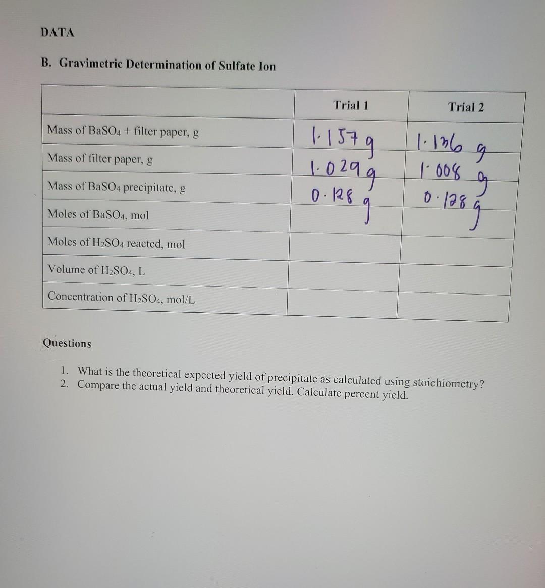 Solved CH100L-Experiment 4: Gravimetric Determination of | Chegg.com