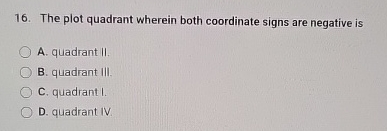 The plot quadrant wherein both coordinate signs are | Chegg.com