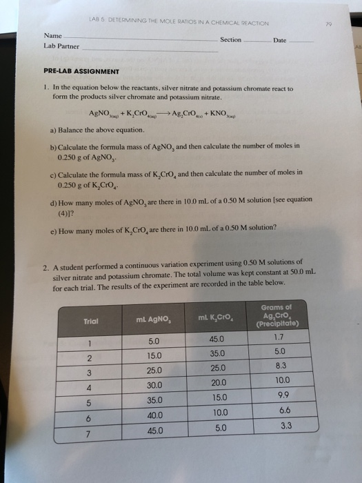Solved LAB 5 DETERMINING THE MOLE RATIOS IN A CHEMICAL | Chegg.com