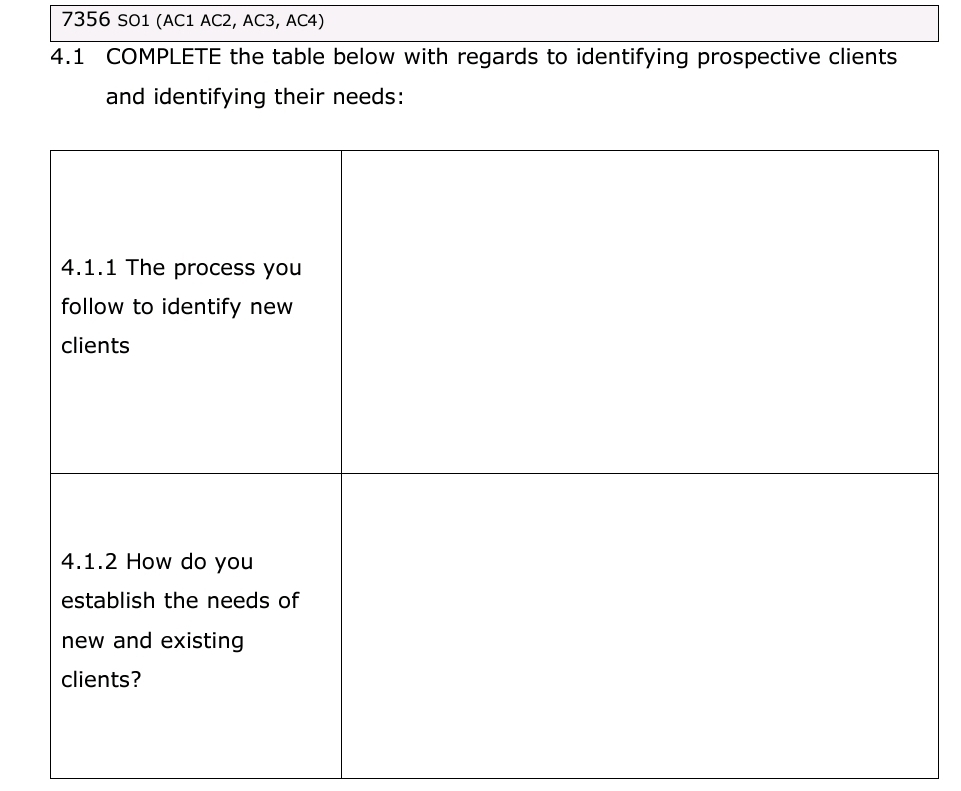 7356 ﻿SO1 (AC1 ﻿AC2, ﻿AC3, ﻿AC4)4.1 ﻿COMPLETE the | Chegg.com