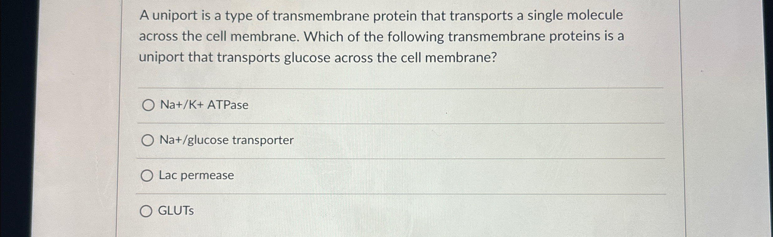 Solved A uniport is a type of transmembrane protein that | Chegg.com