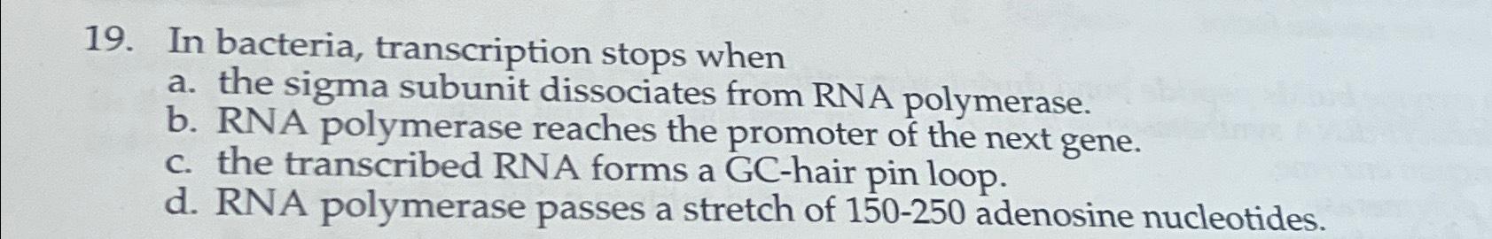 Solved In bacteria, transcription stops whena. ﻿the sigma | Chegg.com