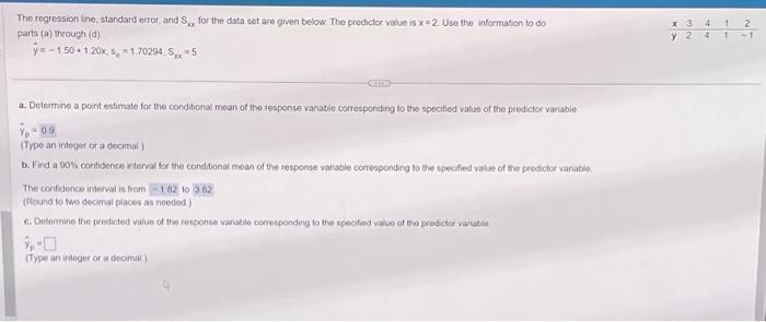 Solved The regression lne. standard ertor and Sxx for the | Chegg.com