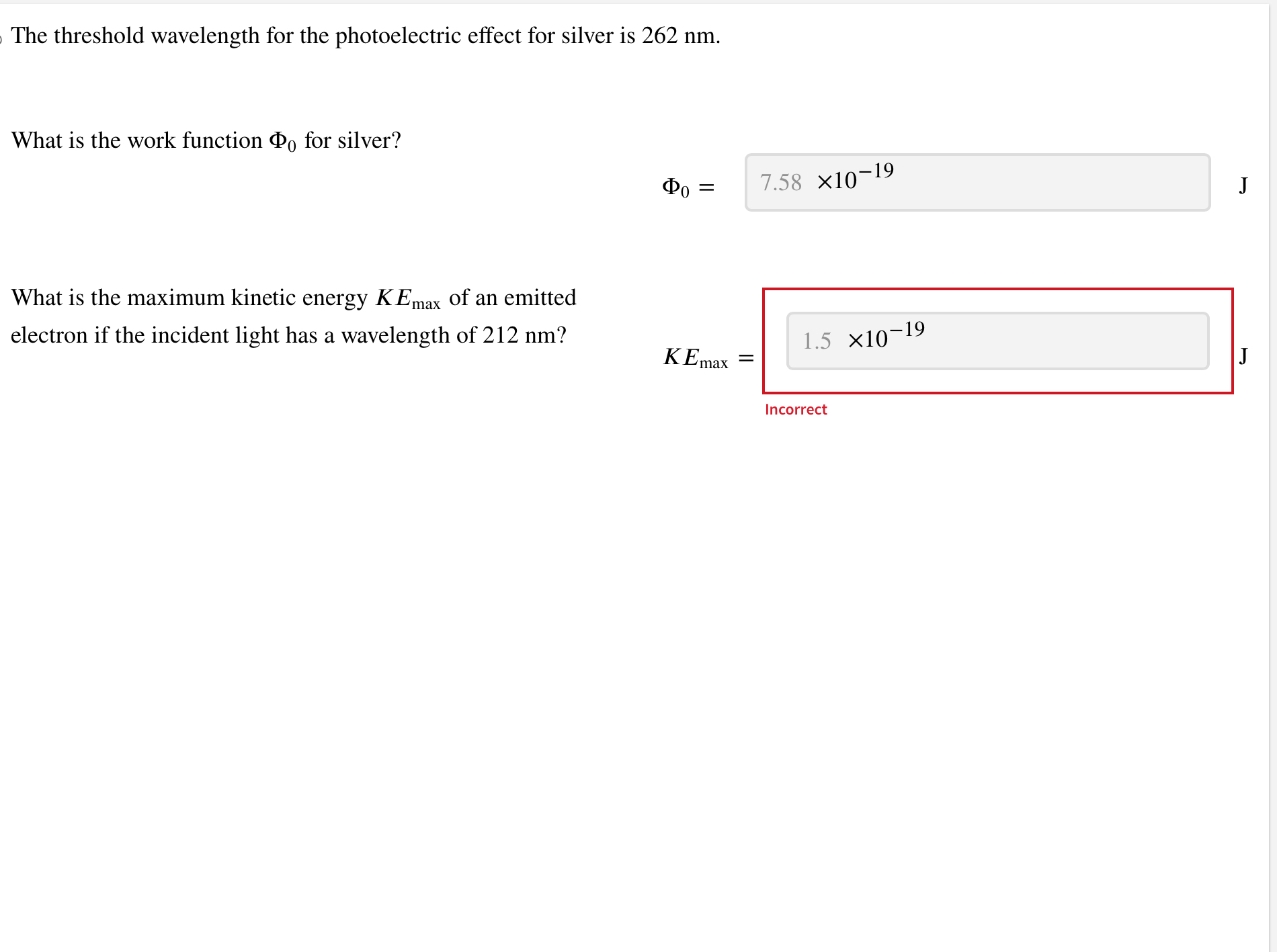 Solved The threshold wavelength for the photoelectric effect | Chegg.com
