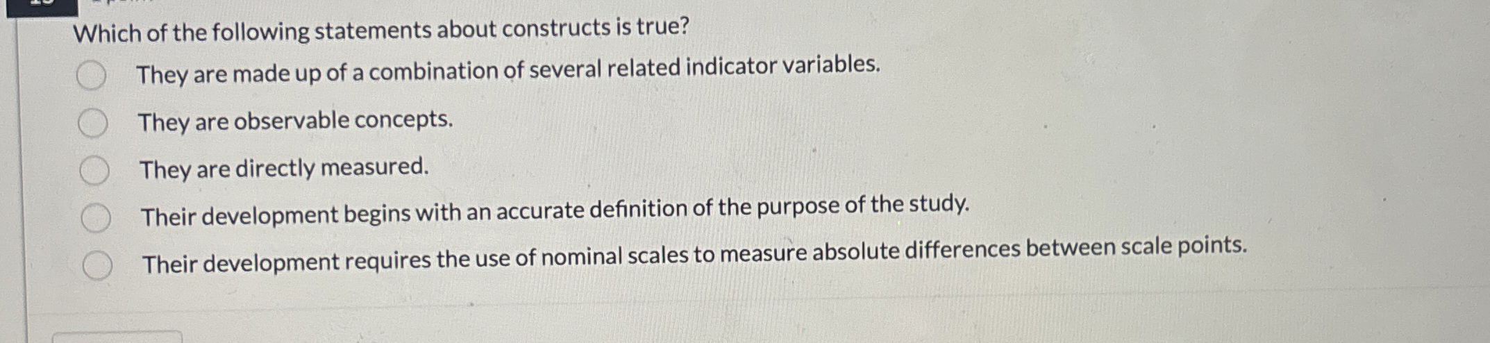 Solved Which of the following statements about constructs is | Chegg.com