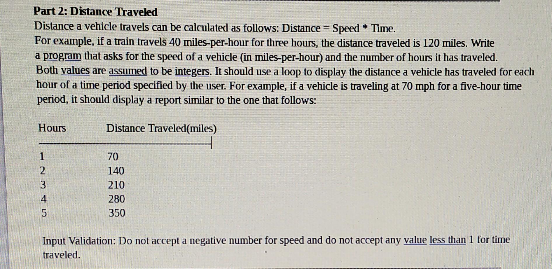 Solved Part 2: Distance Traveled Distance a vehicle travels | Chegg.com
