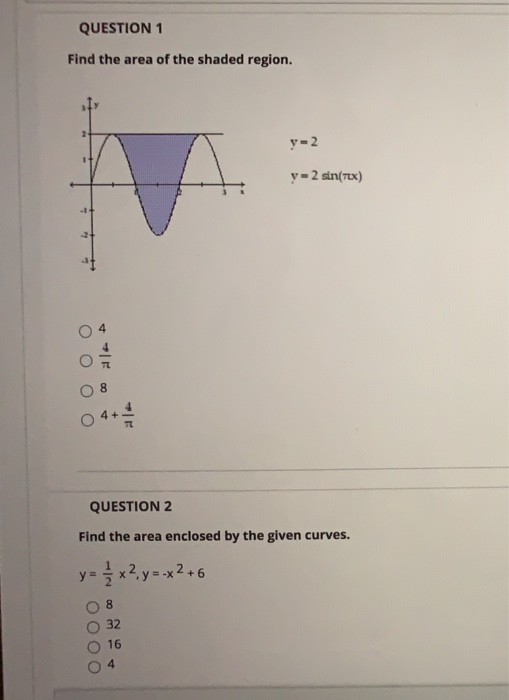 Solved QUESTION 1 Find the area of the shaded region. y-2 y | Chegg.com