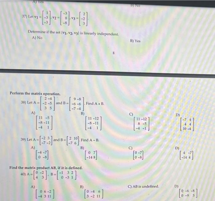 Solved WS 37) Let vi Determine if the set (v1, vz, vz] is | Chegg.com